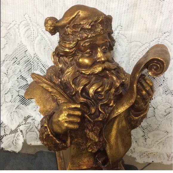 Accents | Large Vintage Gold Santa Claus Bust With List | Poshmark